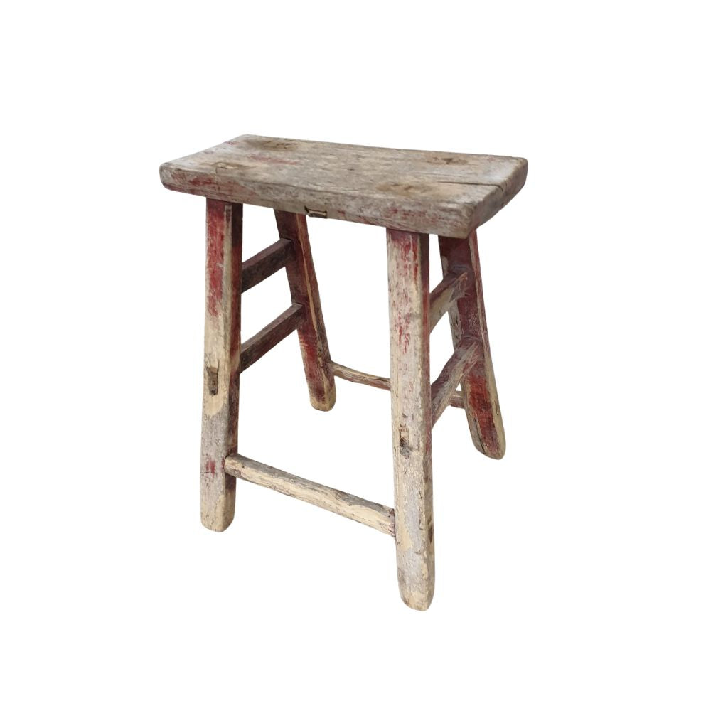 Antique Rustic Red Wooden Stool – Grace & Glory